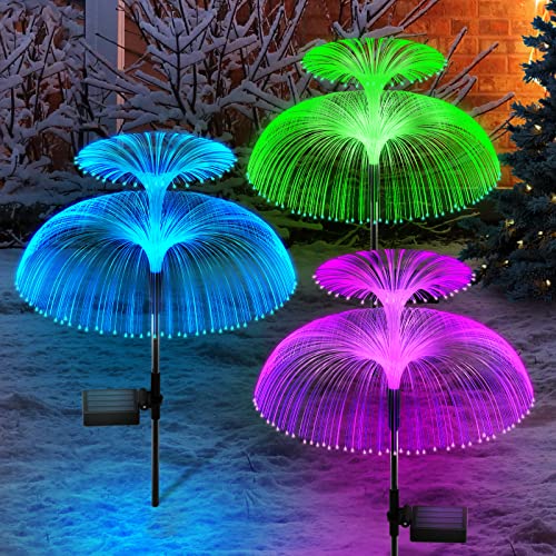 COXSENI Solar Flower Lights Outdoor Decorations Waterproof, Solar Yard Lights 7 Color Changing, Solar Garden Lights Outside Decor for Pathway Patio Backyard Lawn Holiday Decorative, 3 PCS