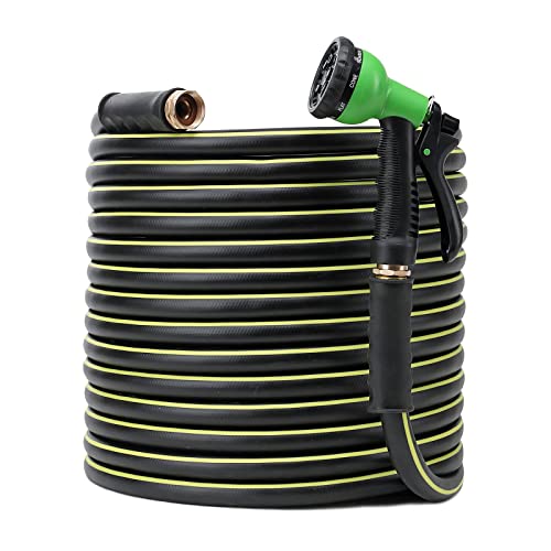 TOP DOG Rubber Garden Hose 30FT, No Kink Garden Water Hose With 7 Function Nozzle and Solid Brass Fittings Extra Strength Durable Gardening Flexible Hose for Garden/House/Car/Yard Washing