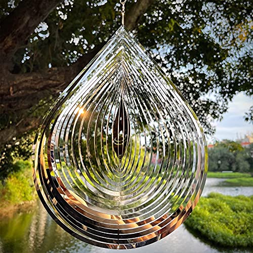 Wind Spinner 3D Stainless Steel Metal Sculptures Decorations, 3D Water Droplets Metal Wind Sculptures & Spinners for Indoor Outdoor Garden Decoration 12inch