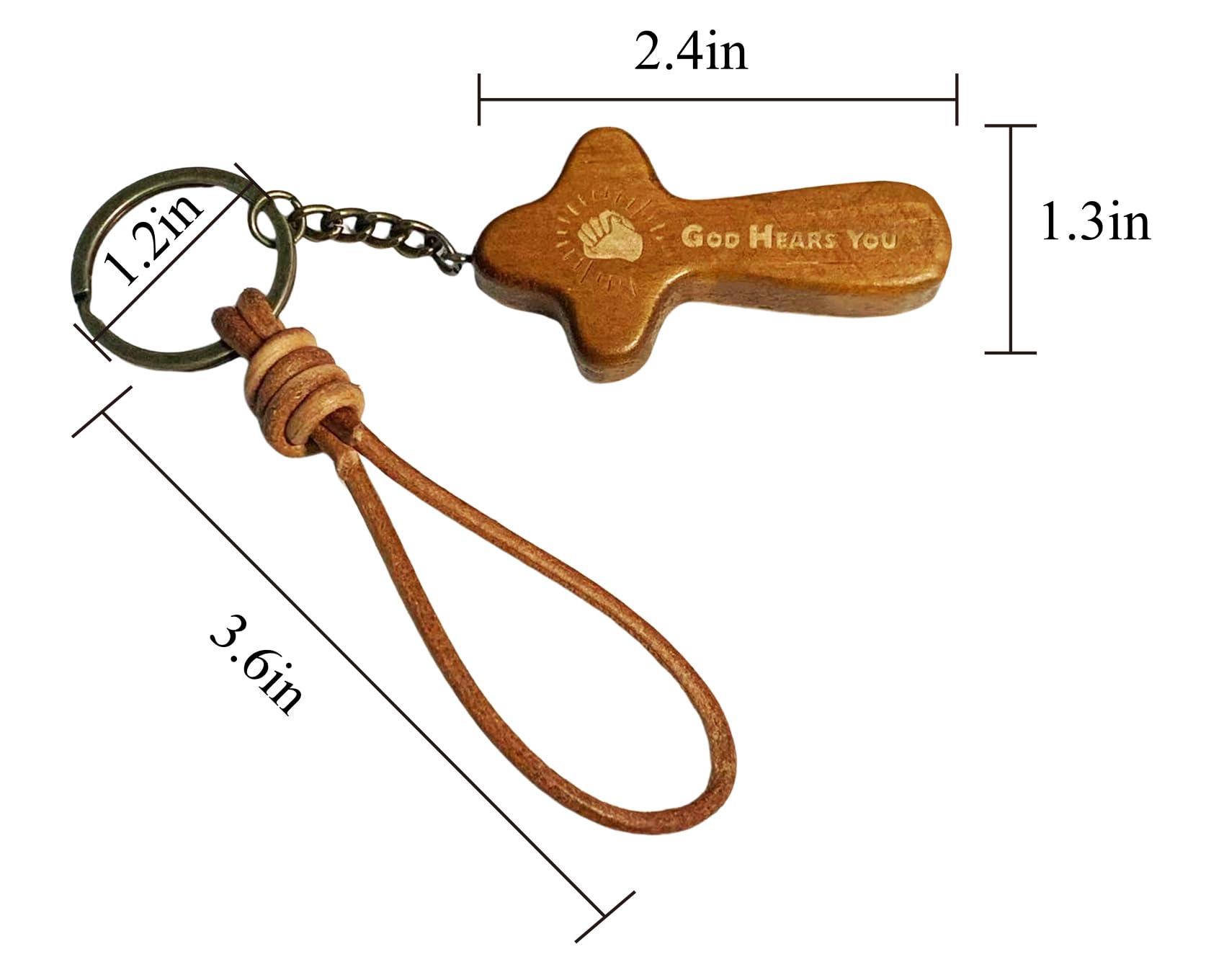 Udyzax Wood Cross Keychain with Leather Rope, Hope Keychain, Baptism Favors Catholic & Christian Gift for Men & Women