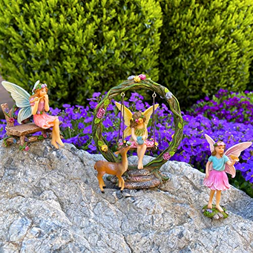 Mood Lab Fairy Garden Kit - Swing Set of 6 pcs Miniature Figurines & Accessories - Hand Painted for Outdoor or House Decor