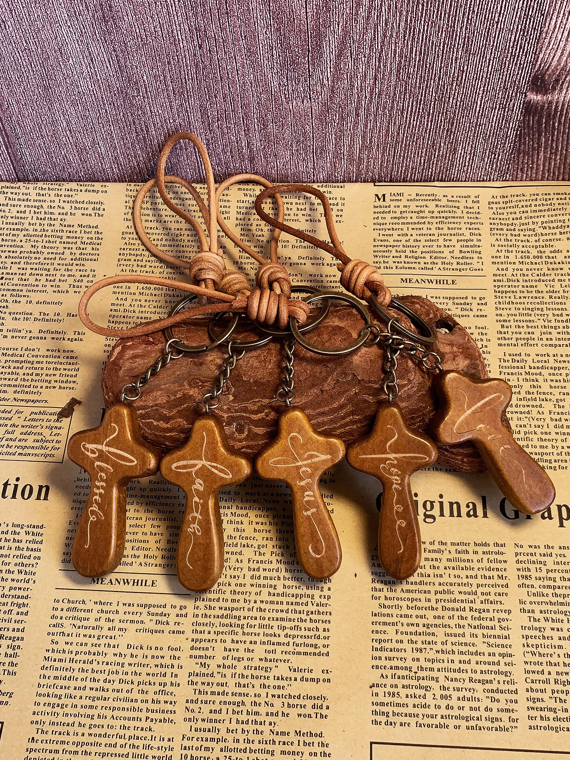 Udyzax Wood Cross Keychain with Leather Rope, Hope Keychain, Baptism Favors Catholic & Christian Gift for Men & Women