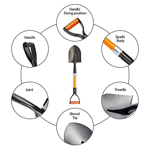 Shovel for Digging 28-inch Small Round Shovel with D-Handle Kids Metal Beach Shovel,Camp Shovel ,Garden Shovel ,Gardening Tools Fiberglass Handle