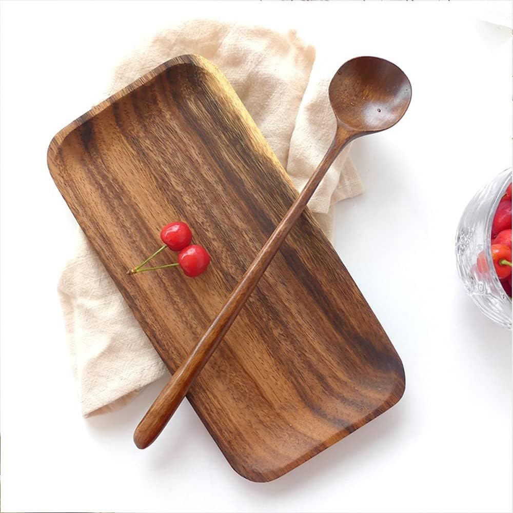 GXLWDZA Wooden Long Spoons - 2 Pcs Long Handle Round Spoons, Korean Style 10.9 inches 100% Natural Wooden Soup Spoon for Soup Cooking Mixing Stirrer Kitchen Tools Utensils