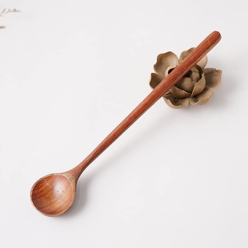 GXLWDZA Wooden Long Spoons - 2 Pcs Long Handle Round Spoons, Korean Style 10.9 inches 100% Natural Wooden Soup Spoon for Soup Cooking Mixing Stirrer Kitchen Tools Utensils