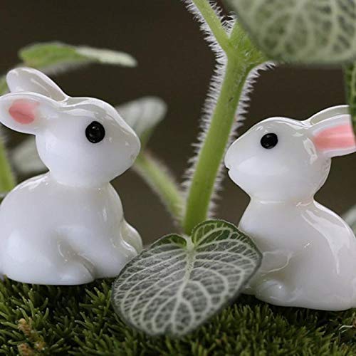 100Pcs Rabbit Miniature Figurines Mini Rabbits Fairy Garden Miniature Moss Landscape DIY Terrarium Crafts Ornament Accessories for Home Décor