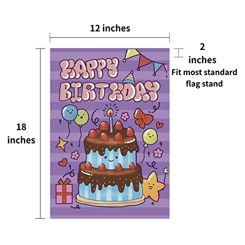 Iutumo Happy Birthday Garden Flag 12x18 Inch Double Sided Small Cute Cake Balloon Vertical Decoration for House Yard Outside and Party