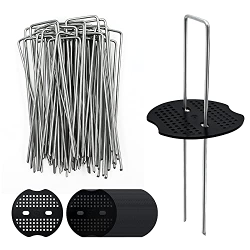 40 Pack 6 Inch Landscape Staples & 40pcs Fixing Gasket Sets, Garden Stakes Galvanized Steel Fabric Pins Heavy-Duty U Shape Sod Turf Pins for Ground Weed Fabric Barrier, Orchard, Yard, Tents