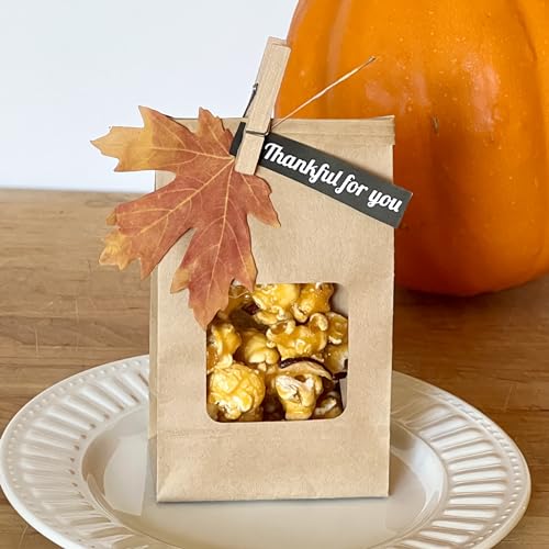 BRMARKET Small Square Window Kraft Paper Bags | 3.3 x 5.5 x 2 Inches Treat Cookie Bags with Tin Tie Closure | 50 Pcs (Disposable, Single Layer Paper, Kraft Brown)