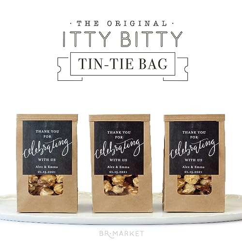 BRMARKET Small Square Window Kraft Paper Bags | 3.3 x 5.5 x 2 Inches Treat Cookie Bags with Tin Tie Closure | 50 Pcs (Disposable, Single Layer Paper, Kraft Brown)