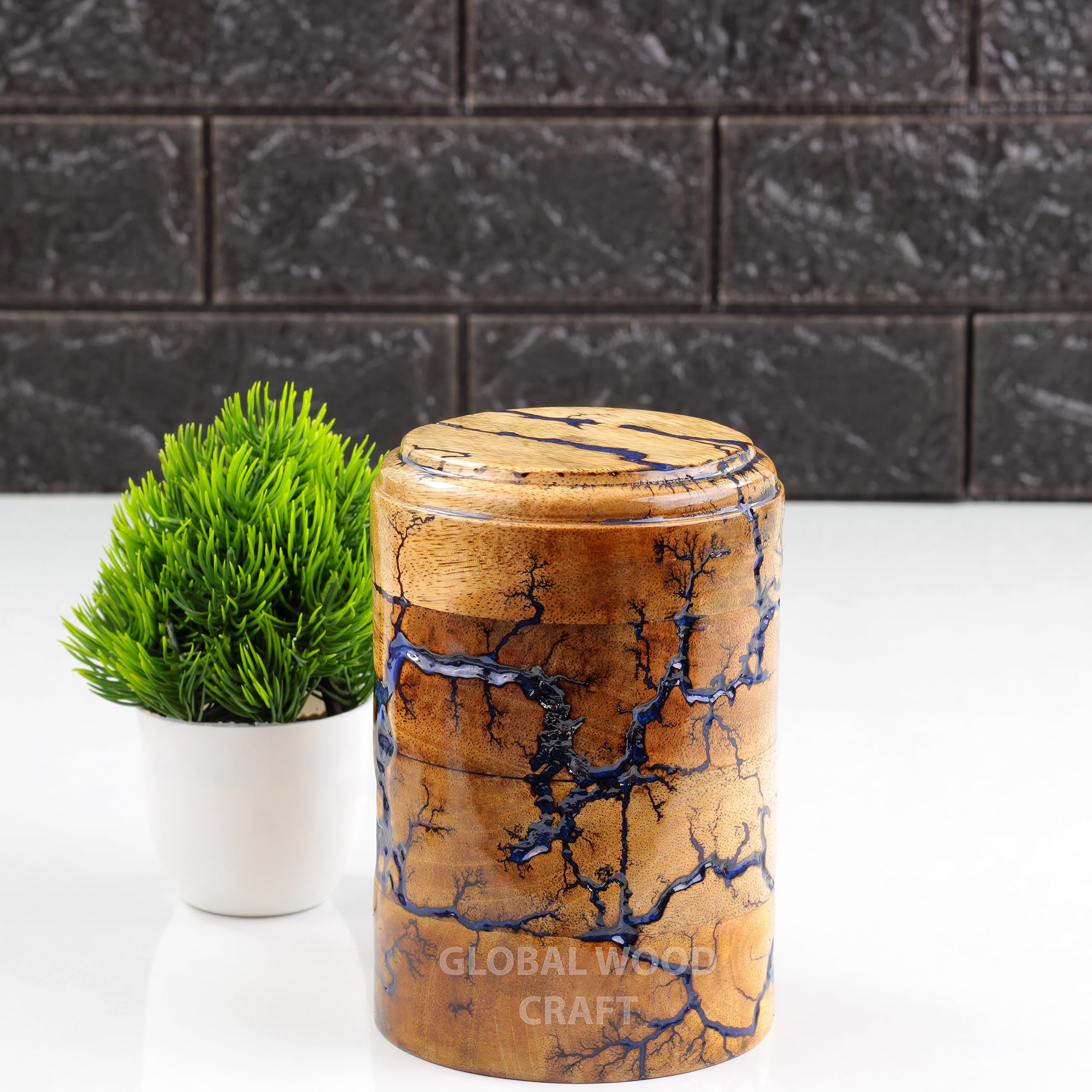 Hand crafted Wooden Rectangular Urn |with Lid Cremation Ash Remains Storage| Adult Pet Humane Ashes Male & Female Urns- Mango Wood With Resin