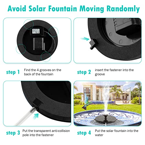 Mademax Solar Bird Bath Fountain Pump, Solar Fountain with 4 Nozzle, Free Standing Floating Solar Powered Water Fountain Pump for Bird Bath, Garden, Pond, Pool, Outdoor