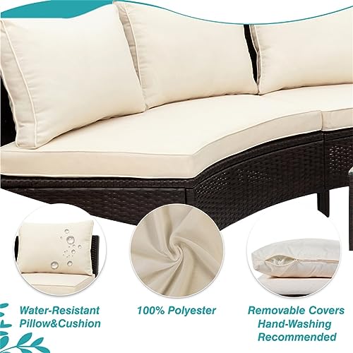n/a 5 Pieces Brown PE Rattan Wicker Sofa Set Outdoor Patio Sectional Furniture Set Half-Moon with Tempered Glass Table