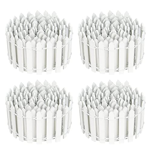 4PCS 47Inch Long Miniature Fairy Garden Fence Mini Wood Picket Ornament Fence for Dollhouse Home Garden Plant Pot Christmas Tree Decorations for Adult (White)