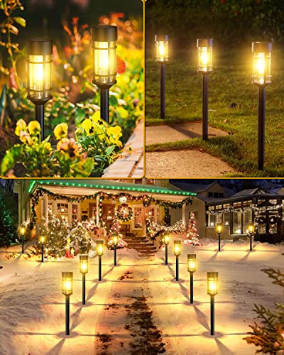 8 Pack Solar Pathway Lights, Upgrade Bright Solar Garden Lights Decorative, Waterproof Solar Outdoor Lights Christmas Pathway Lights for Yard Lawn Walkway Landscapes, Auto On/Off, Easy-to-Install