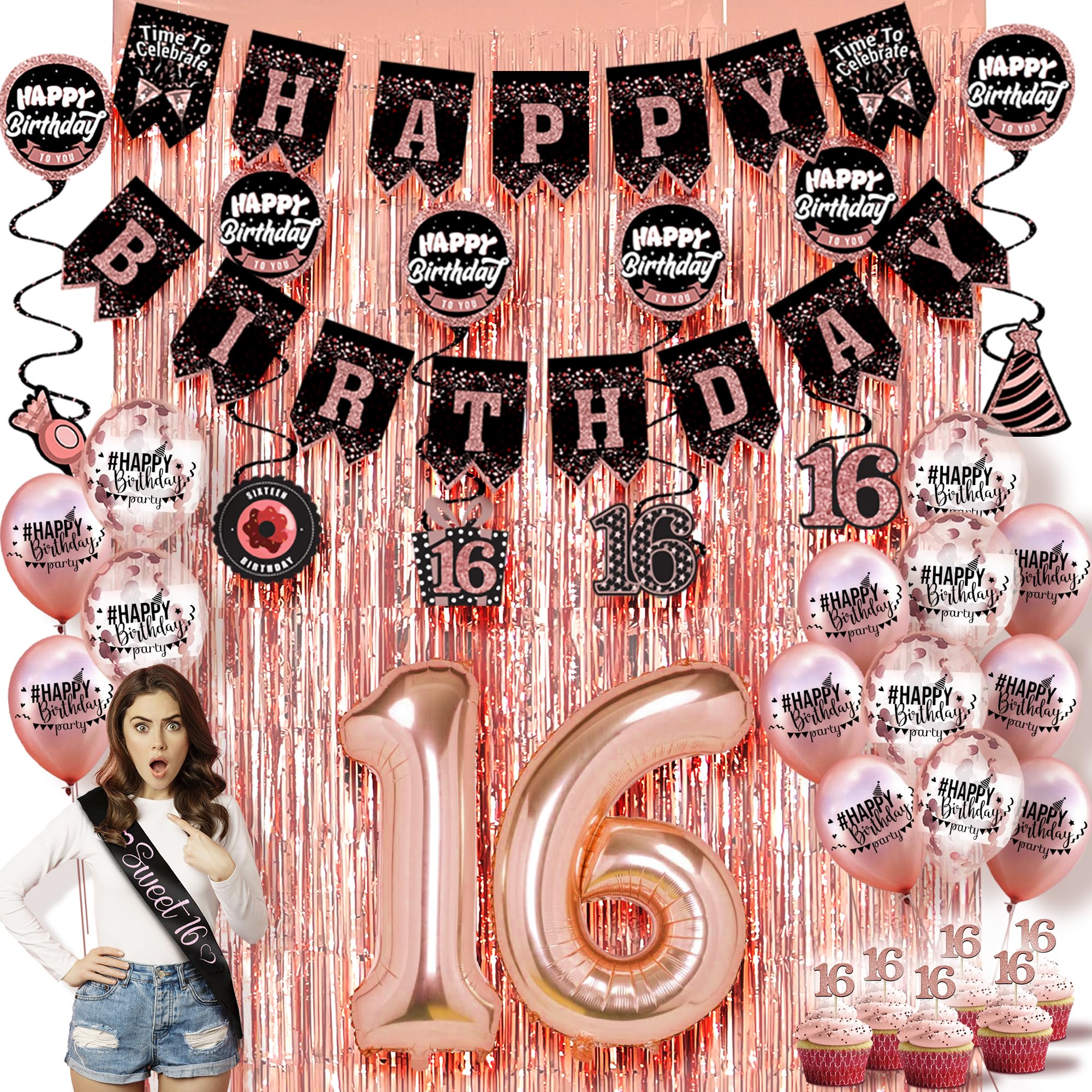 Happy 16th Birthday Decorations For Girls - Sweet 16 Party Decorations Pink, Sweet 16 Birthday Decorations For Girls, Sweet 16 Balloons, 16th Birthday Girl, 16th Birthday Balloons Sweet 16 Decorations
