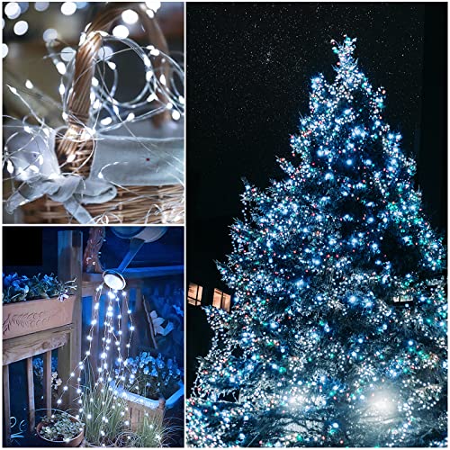 Solar Christmas String Lights Cool White Outdoor Waterproof 100 LED(2 Pack) 8 Modes Copper String Lights Fairy Lights for Valentine's Day Garden, Patio, Fence, Balcony, Outdoors(cool white 2pcs)