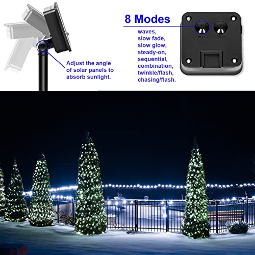 Solar Christmas String Lights Cool White Outdoor Waterproof 100 LED(2 Pack) 8 Modes Copper String Lights Fairy Lights for Valentine's Day Garden, Patio, Fence, Balcony, Outdoors(cool white 2pcs)
