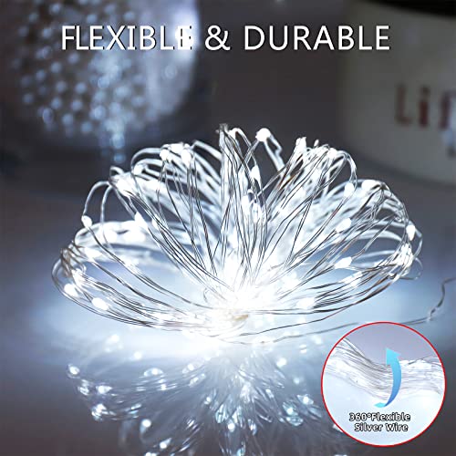 Solar Christmas String Lights Cool White Outdoor Waterproof 100 LED(2 Pack) 8 Modes Copper String Lights Fairy Lights for Valentine's Day Garden, Patio, Fence, Balcony, Outdoors(cool white 2pcs)