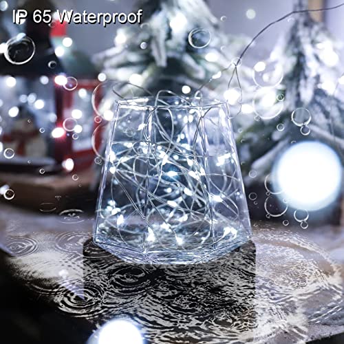 Solar Christmas String Lights Cool White Outdoor Waterproof 100 LED(2 Pack) 8 Modes Copper String Lights Fairy Lights for Valentine's Day Garden, Patio, Fence, Balcony, Outdoors(cool white 2pcs)