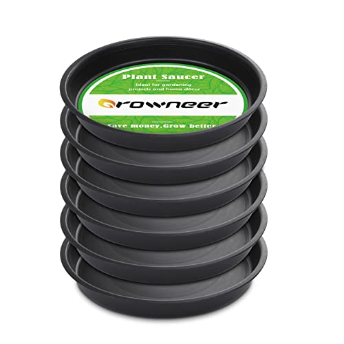 GROWNEER 6 Packs 12 Inches Plant Saucer Drip Trays, Suit for Pots Less Than 10 Inches Bottom Diameter, Round Plastic Plant Pot Saucers Flower Pot Tray for Indoor Outdoor Garden, Black