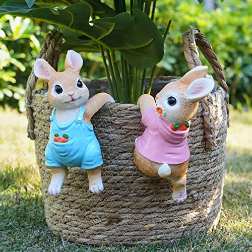 ORIGARDEN Bunny Decor Garden Patio Decor - Rabbit Planter Hugger 2pcs Indoor Plant Decorations for Flower Pot Cute Bunny Garden Easter Decoration (Pot and Plants are NOT Included)