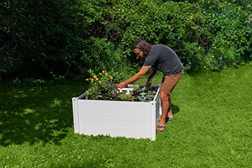 Vita Classic 4 Foot x 4 Foot x 22 inch Keyhole Garden Bed with Composting Basket, White, PVC, BPA and Pthalate Free, VT17101