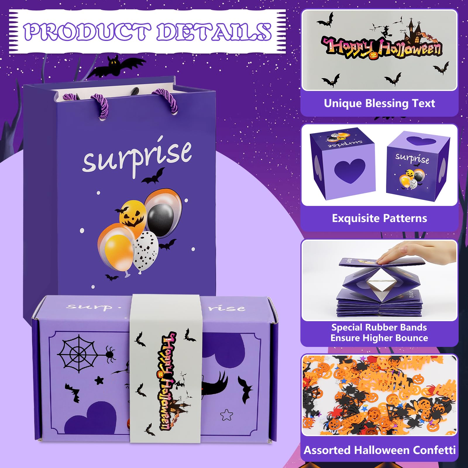 Halloween Surprise Gift Box Explosion, Happy Halloween Exploding Gift Box, Funny Money Box for Cash Candies Gift, for Kids Women Men Best Friend Girlfriend Wife Sister