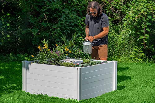 Vita Classic 4 Foot x 4 Foot x 22 inch Keyhole Garden Bed with Composting Basket, White, PVC, BPA and Pthalate Free, VT17101