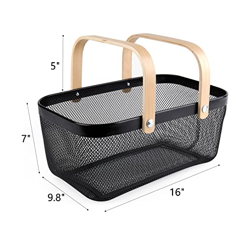 ZEAYEA Mesh Storage Basket with Handle, Garden Harvest Basket, Mesh Fruit Vegetables Gathering Basket Bin, Multi-functional Metal Wire Basket for Kitchen Garden Picnic Cabinet