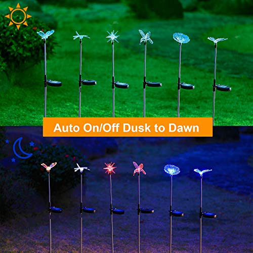 MAGGIFT 6 Pack Outdoor Solar Figurine Lights, Solar Powered Garden Stake Light, Color Changing LED Landscape Lighting, Sparkling Star Flower Hummingbird Butterfly Dragonfly Bee for Patio Yard Pathway