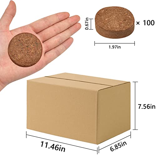ZeeDix 100pcs (50mm) Coco Coir Pellets Organic Potting Soil for Planting Compressed Coco Coir Soil Coconut Soil Seed Starters for Indoors or Outdoors Bonsai Herbs Plants Flowers and Vegetables