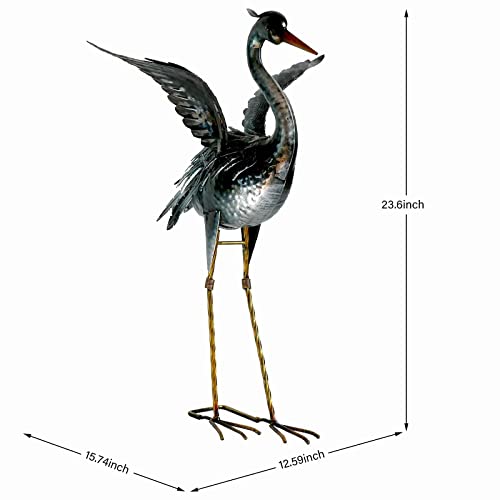 chisheen Crane Garden Statue Sculpture, Metal Heron Outdoor Decor, Yard Art Bird Decoy for Backyard Pond Patio Porch Lawn Decorations