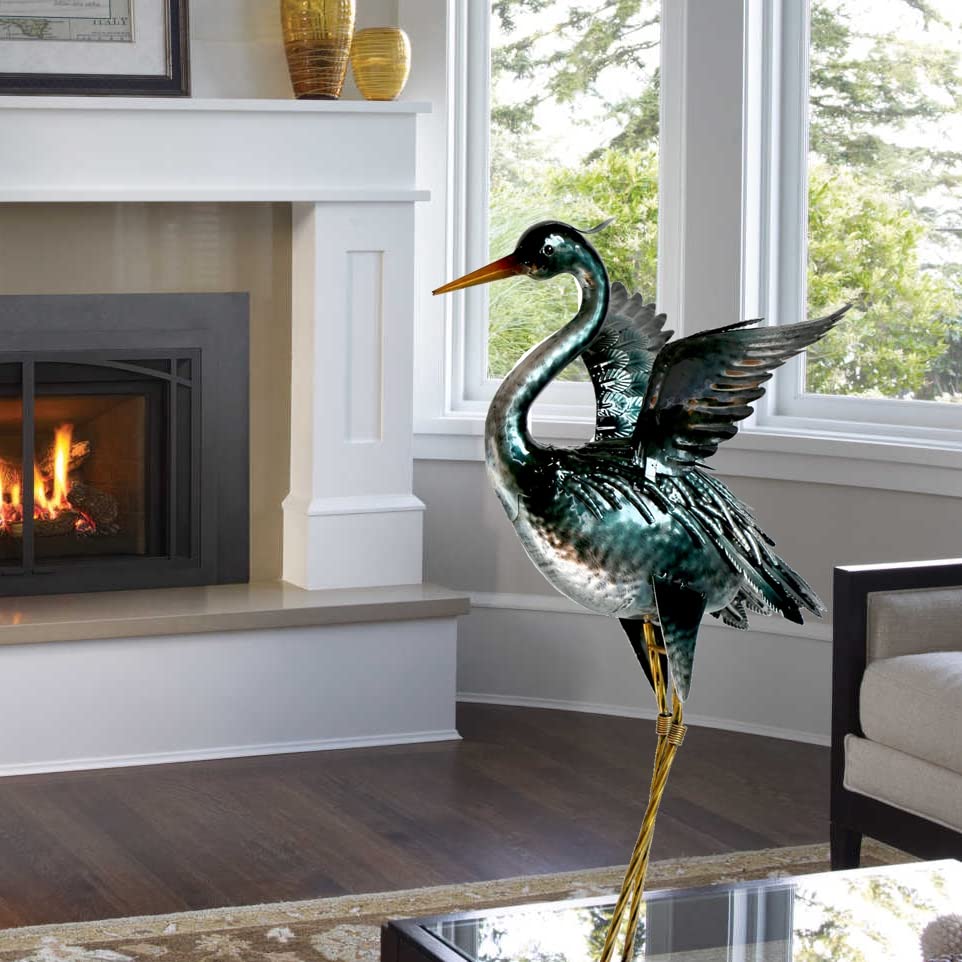 chisheen Crane Garden Statue Sculpture, Metal Heron Outdoor Decor, Yard Art Bird Decoy for Backyard Pond Patio Porch Lawn Decorations