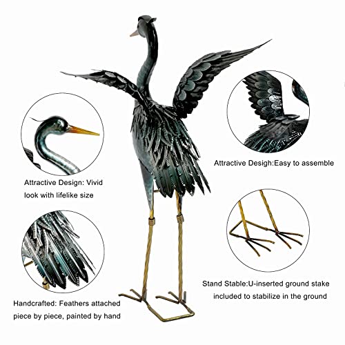 chisheen Crane Garden Statue Sculpture, Metal Heron Outdoor Decor, Yard Art Bird Decoy for Backyard Pond Patio Porch Lawn Decorations