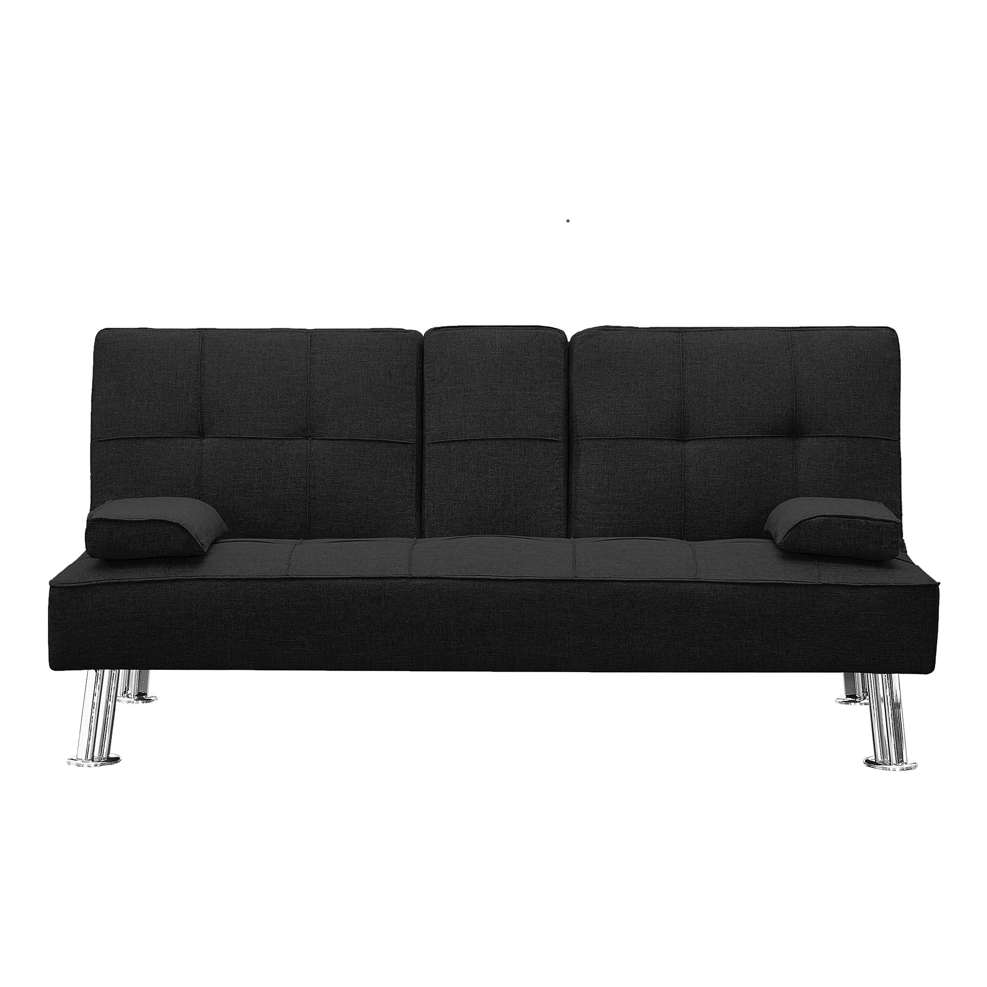 QCHANER Modern Convertible Folding Futon Sofa Bed, Fabric Home Recliner Loveseat Folding Daybed Guest Bed with Cup Holders for Compact Living Space, Apartment, Dorm, Bonus Room, Black