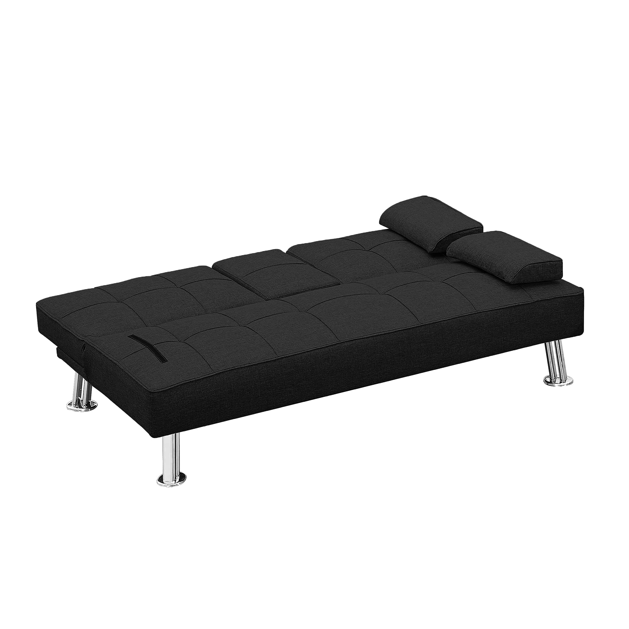 QCHANER Modern Convertible Folding Futon Sofa Bed, Fabric Home Recliner Loveseat Folding Daybed Guest Bed with Cup Holders for Compact Living Space, Apartment, Dorm, Bonus Room, Black