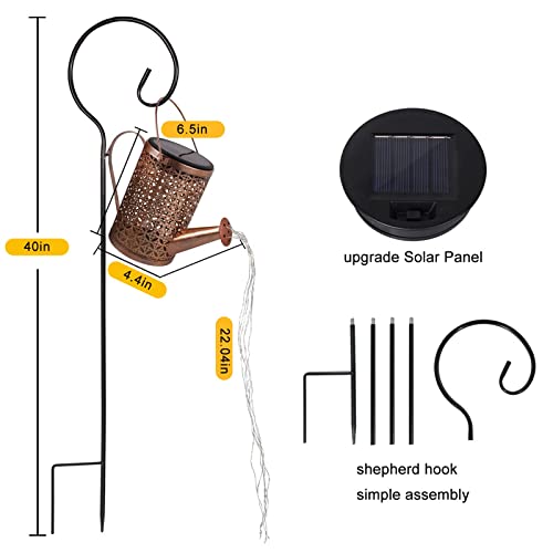Solar Watering Can with Lights, Bigger Garden Decor, Solar Lantern Outdoor Hanging Waterproof Garden Lights for Outside, Decorative Retro Metal Waterfall Lights Solar Powered for Patio Yard Decoration