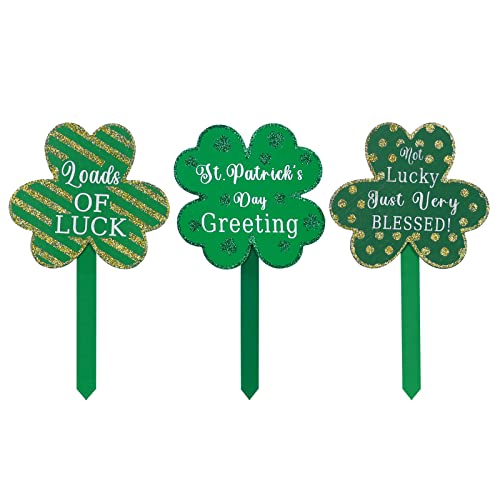 DEWBIN St Patricks Day Decorations, 3 PCS St Patricks Day Yard Sign with Decorative Shamrock for St Patricks Day Decor, Irish Garden Stakes St Patricks Day Decorations Outdoor for The Home, Garden