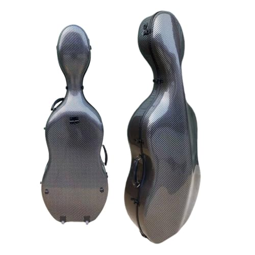 WUQIMUSC Lightweight Carbon Fiber Cello Case 4/4 Full Size, Hard Shell with Wheels, Backpack Straps & Padded Handles, 3.8kg, Durable Stylish Design for Musicians (Black)