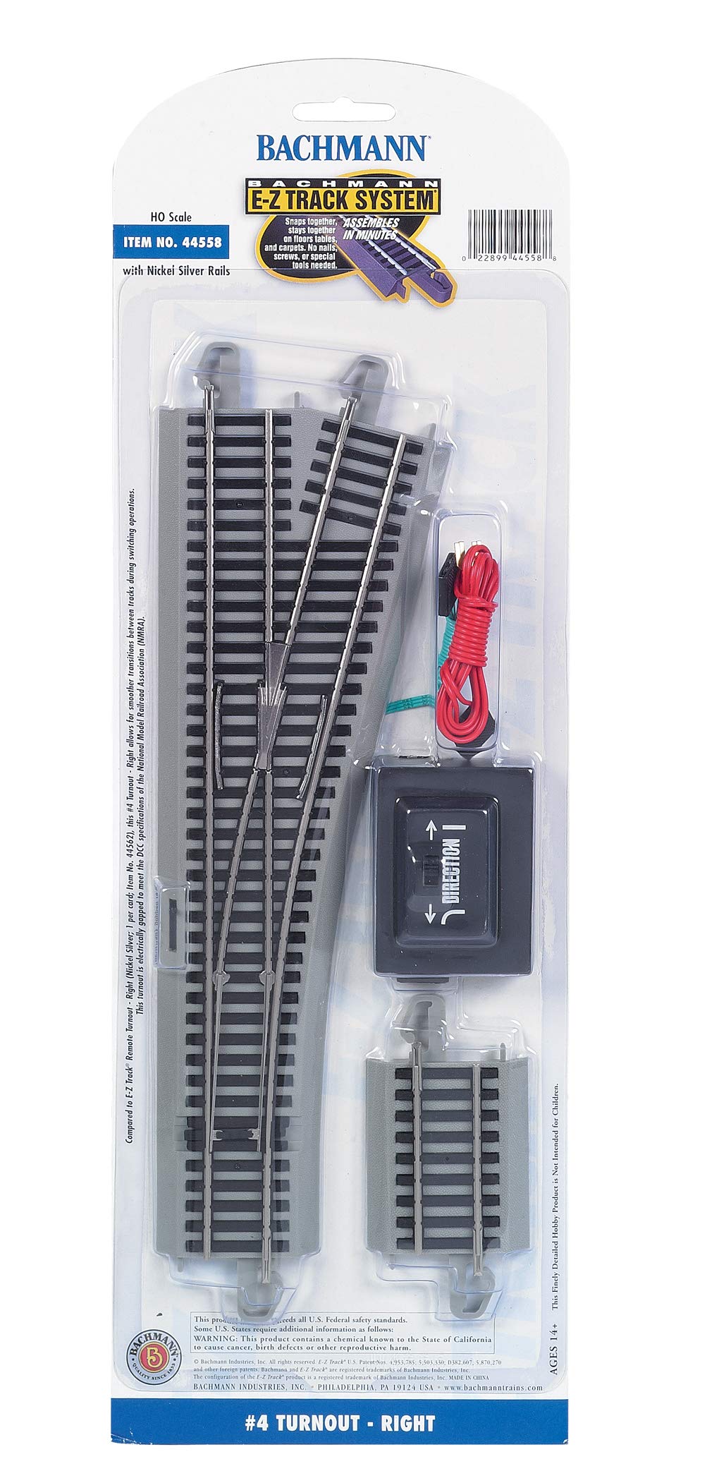 Bachmann Trains - Snap-Fit E-Z TRACK #4 TURNOUT - RIGHT (1/card) - NICKEL SILVER Rail With Gray Roadbed - HO Scale