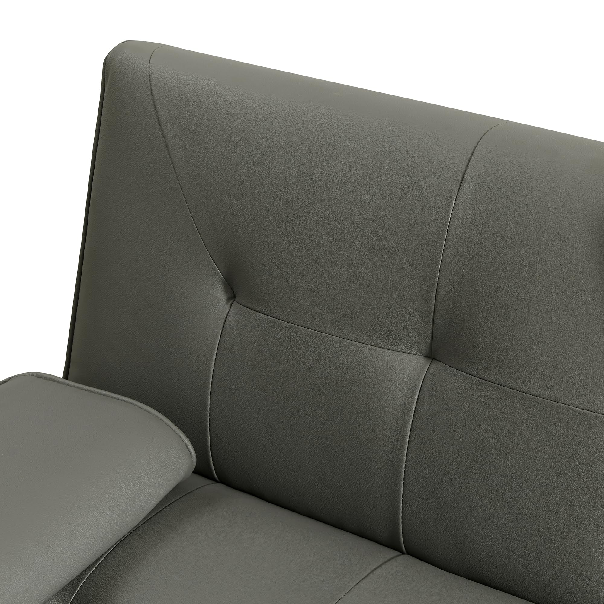 QCHANER Modern Convertible Folding Futon Sofa Bed, Faux Leather Home Recliner Loveseat Folding Daybed Guest Bed with Cup Holders for Compact Living Space, Apartment, Dorm, Bonus Room, Gray