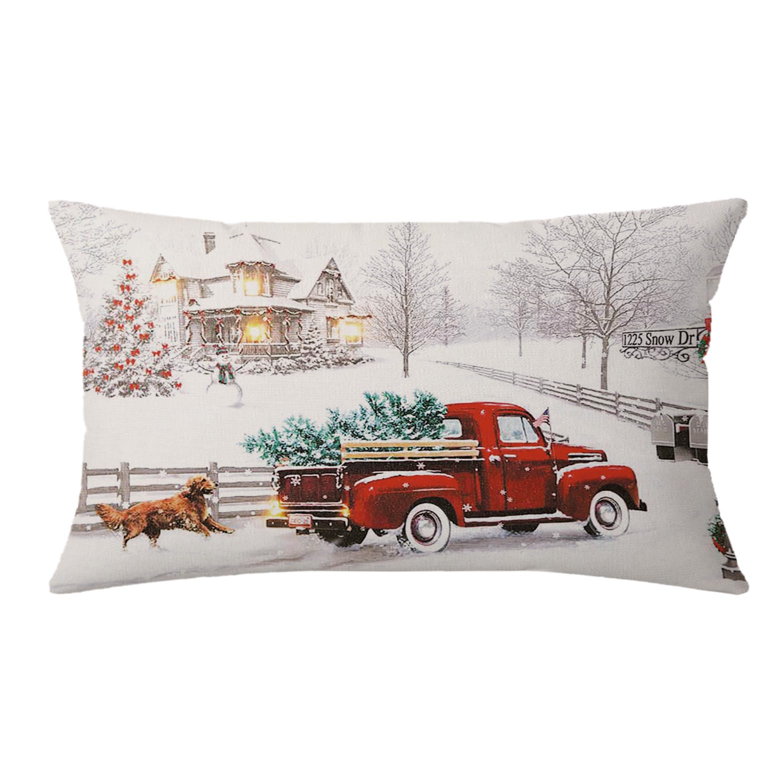 AOFANGGO Christmas Pillow Cover 12x20 inch Holiday Decorations Vintage Red Truck with Xmas Tree Throw Pillow Farmhouse Rustic Cushion Cover for Bed Chair Sofa Couch Rectangle