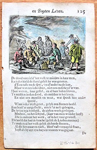 Antique Copperplate Miniature Engraving: BL125 from Ouderdom, Buyten Leven, en Hof Gedachten