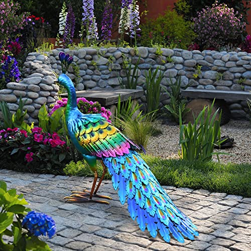chisheen Peacock Statue Garden Decor Metal Peacock Yard Art Lawn Decoration Outdoor Sculpture