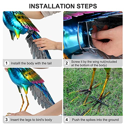 chisheen Peacock Statue Garden Decor Metal Peacock Yard Art Lawn Decoration Outdoor Sculpture