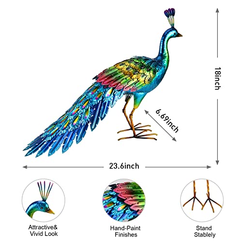 chisheen Peacock Statue Garden Decor Metal Peacock Yard Art Lawn Decoration Outdoor Sculpture