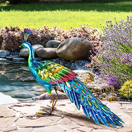 chisheen Peacock Statue Garden Decor Metal Peacock Yard Art Lawn Decoration Outdoor Sculpture