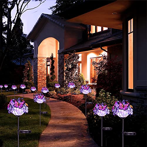 Weepong Outdoor Solar Lights, 2 Pack Solar Garden Stake Lights with 18 Butterflies Decoration Outdoor Lights, Waterproof Solar Butterfly Lights, Bigger Solar Panel for Patio Yard Pathway Garden Decor