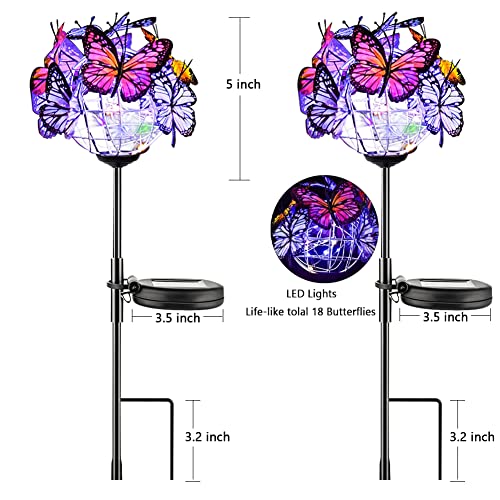 Weepong Outdoor Solar Lights, 2 Pack Solar Garden Stake Lights with 18 Butterflies Decoration Outdoor Lights, Waterproof Solar Butterfly Lights, Bigger Solar Panel for Patio Yard Pathway Garden Decor
